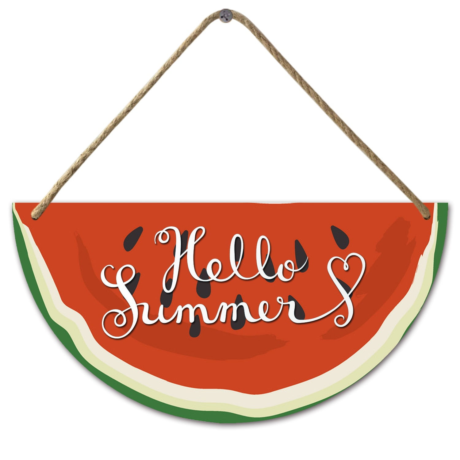 Eveokoki Watermelon Door Sign Hello Summer Door Hanger Wood Front Door