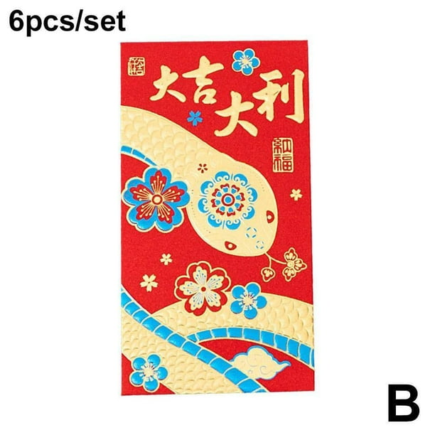 6pcs Year of The Snake Red Packet Traditional Lunar New Year Redness ...