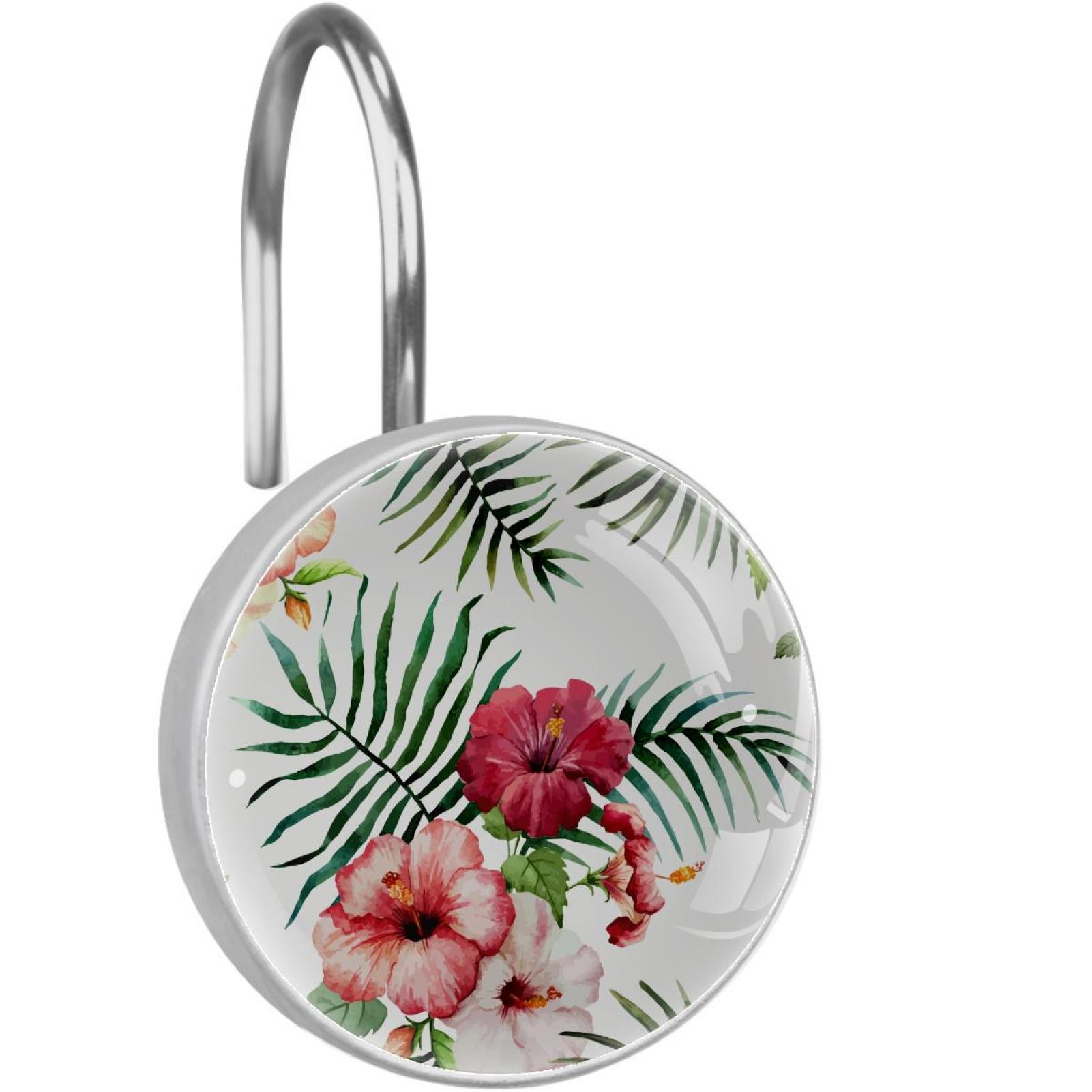 Watercolor Tropical Floral Shower Curtain Hooks（Set of 12）for Home ...