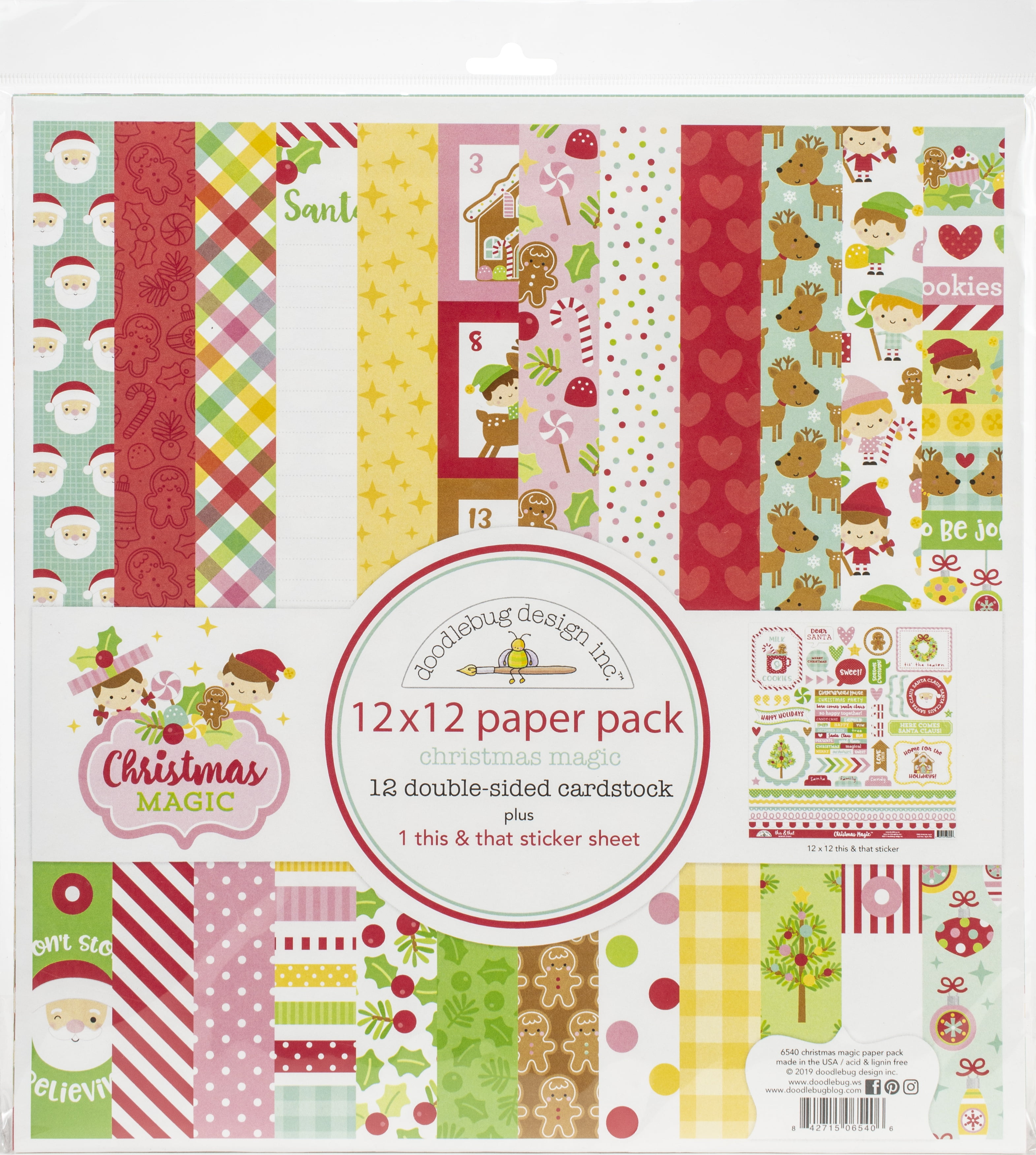 Doodlebug Double-Sided Paper Pack 12"X12" 12/Pkg-Christmas Magic ...