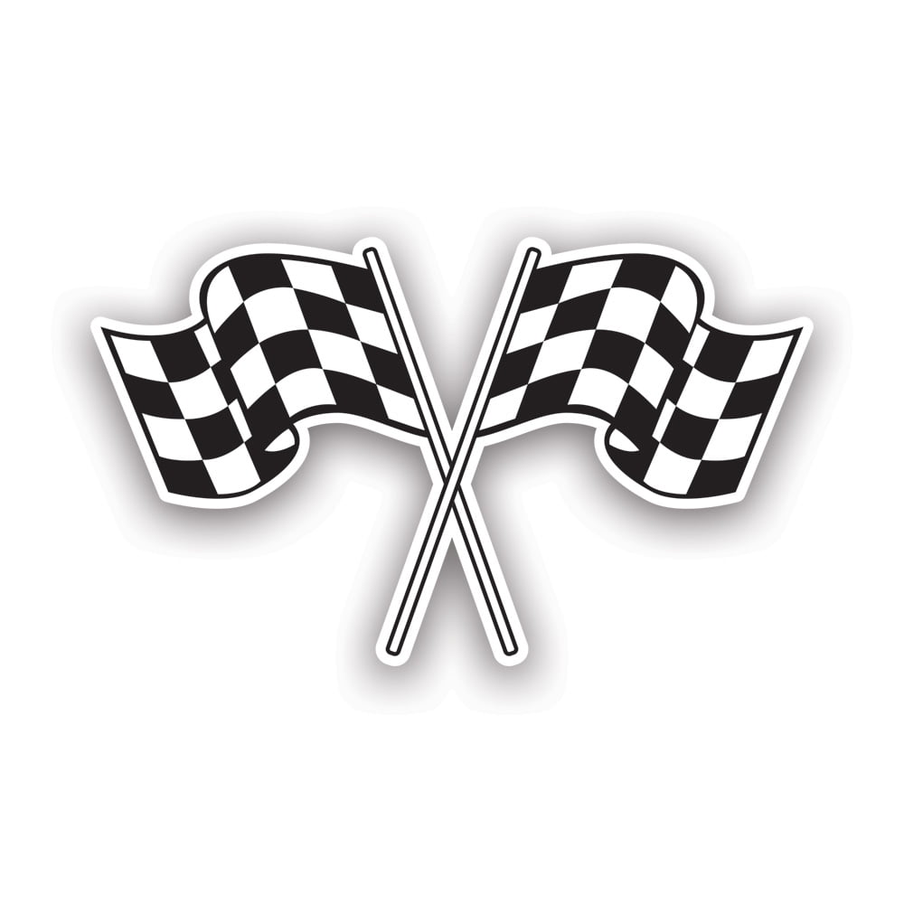Dual Checkered Flags Sticker Decal - Self Adhesive Vinyl - Weatherproof - Made in USA - win ...