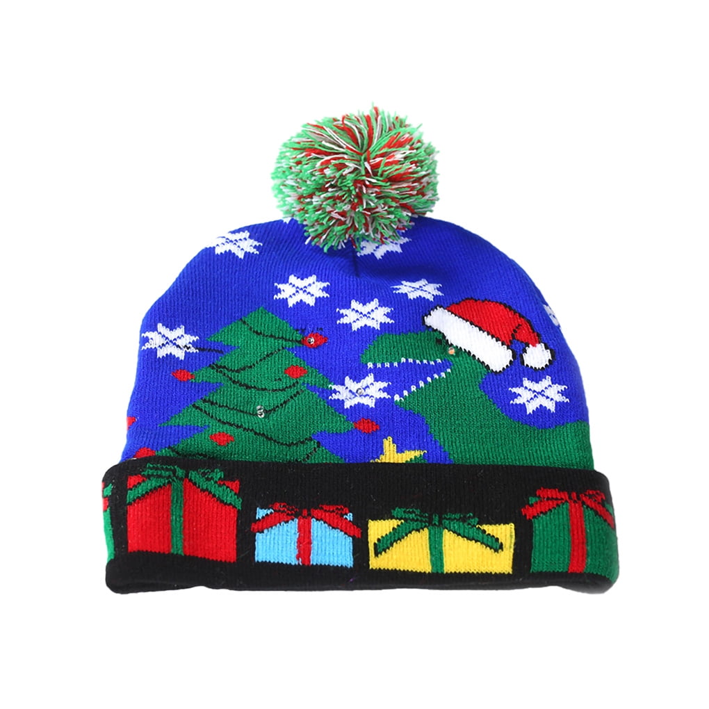 TureClos Winter Knitted Christmas Hat LED Hat Deer Santa Claus Print ...