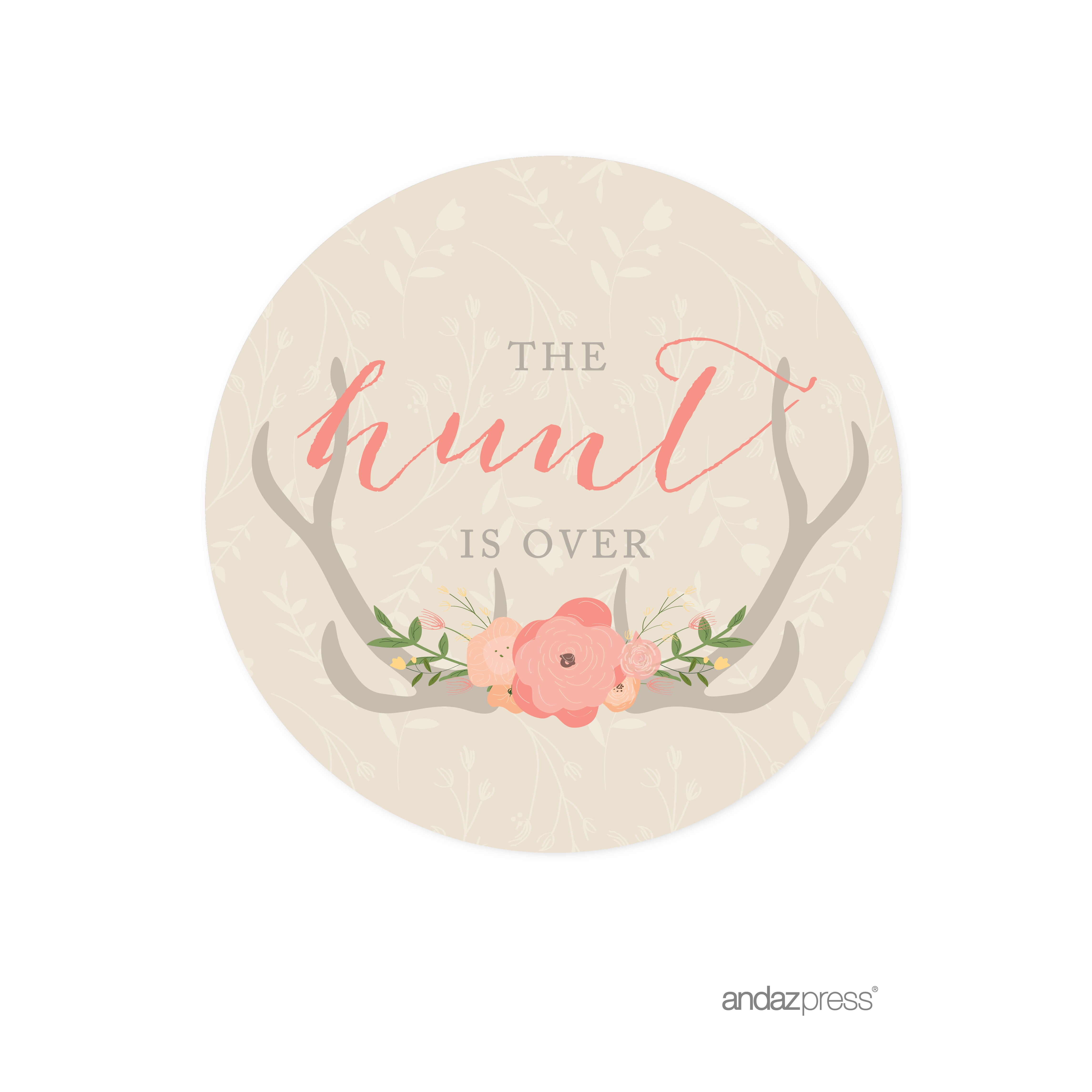 The Hunt Is Over Woodland Deer Wedding Round Circle Label Stickers, 40 ...