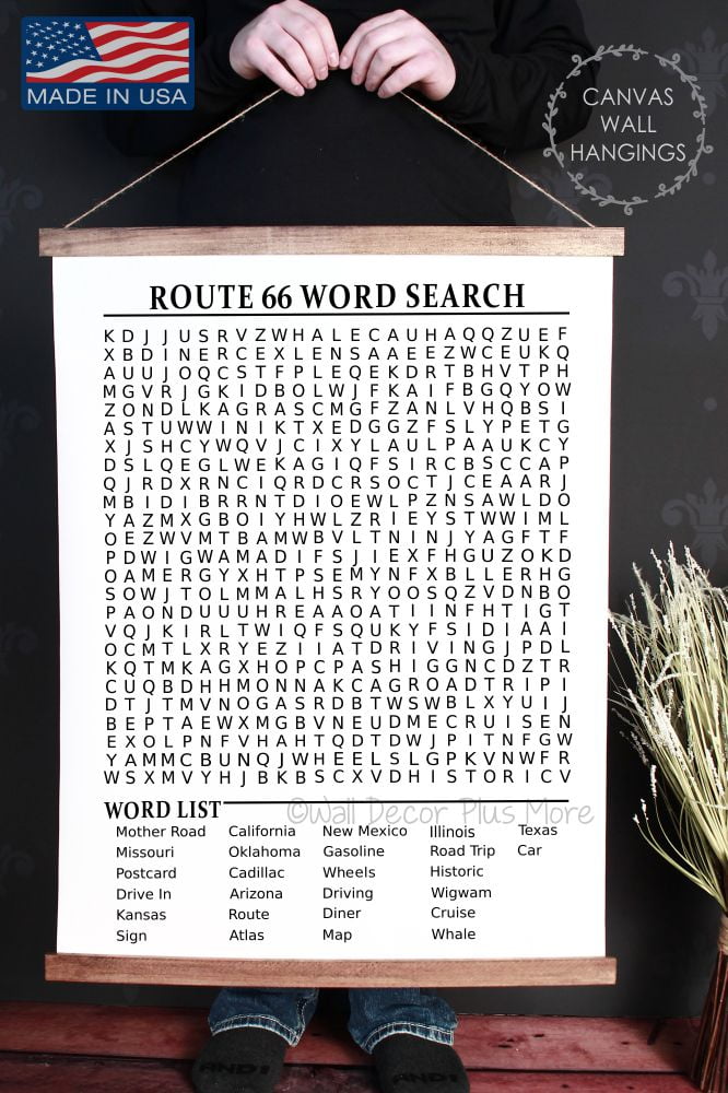 Wood, Canvas Sign, Route 66 Word Search Puzzle Fun Décor Print ...