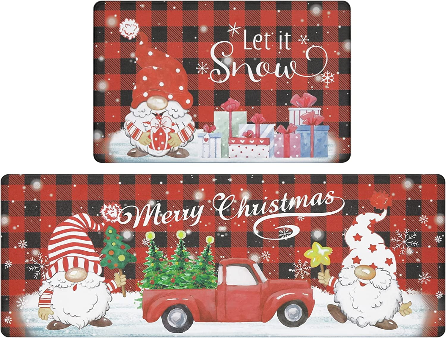 Christmas Kitchen Rugs Set of 2 Non Slip Cushioned Anti Fatigue Kitchen ...