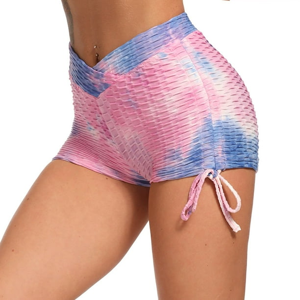 Seasum High Waist Yoga Shorts For Women Tummy Control Tie Dyed Scrunch