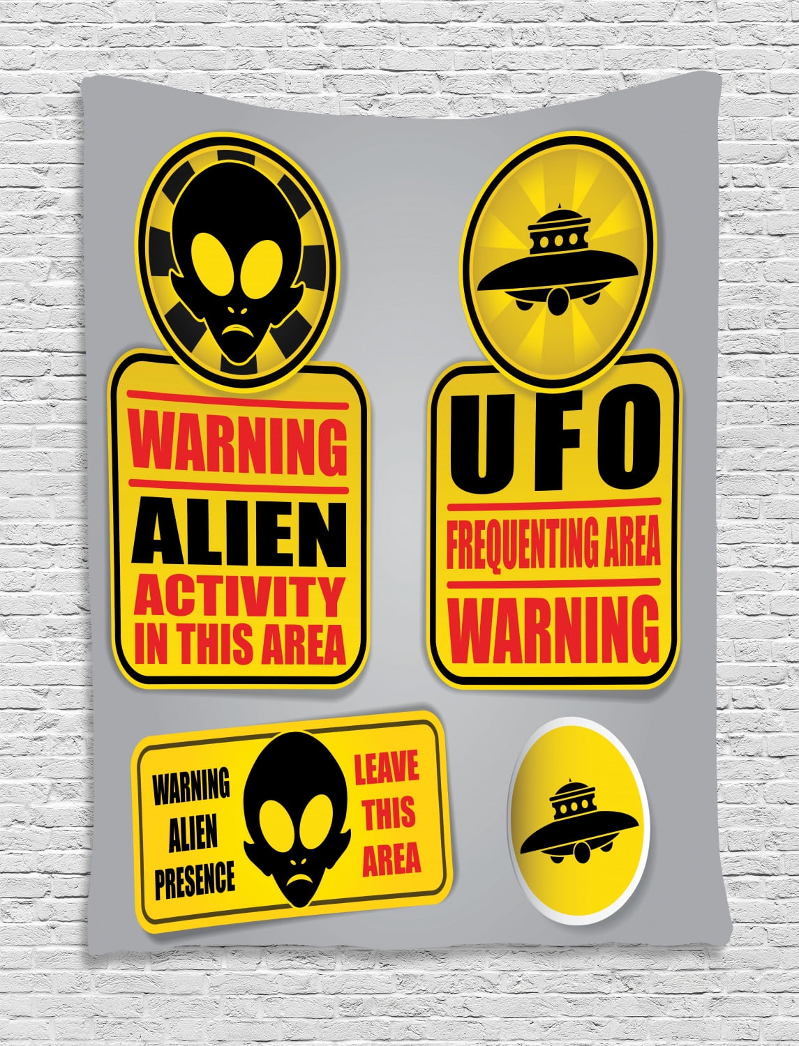 Outer Space Tapestry, Warning Alien Ufo Sign Face of Martian Creature ...