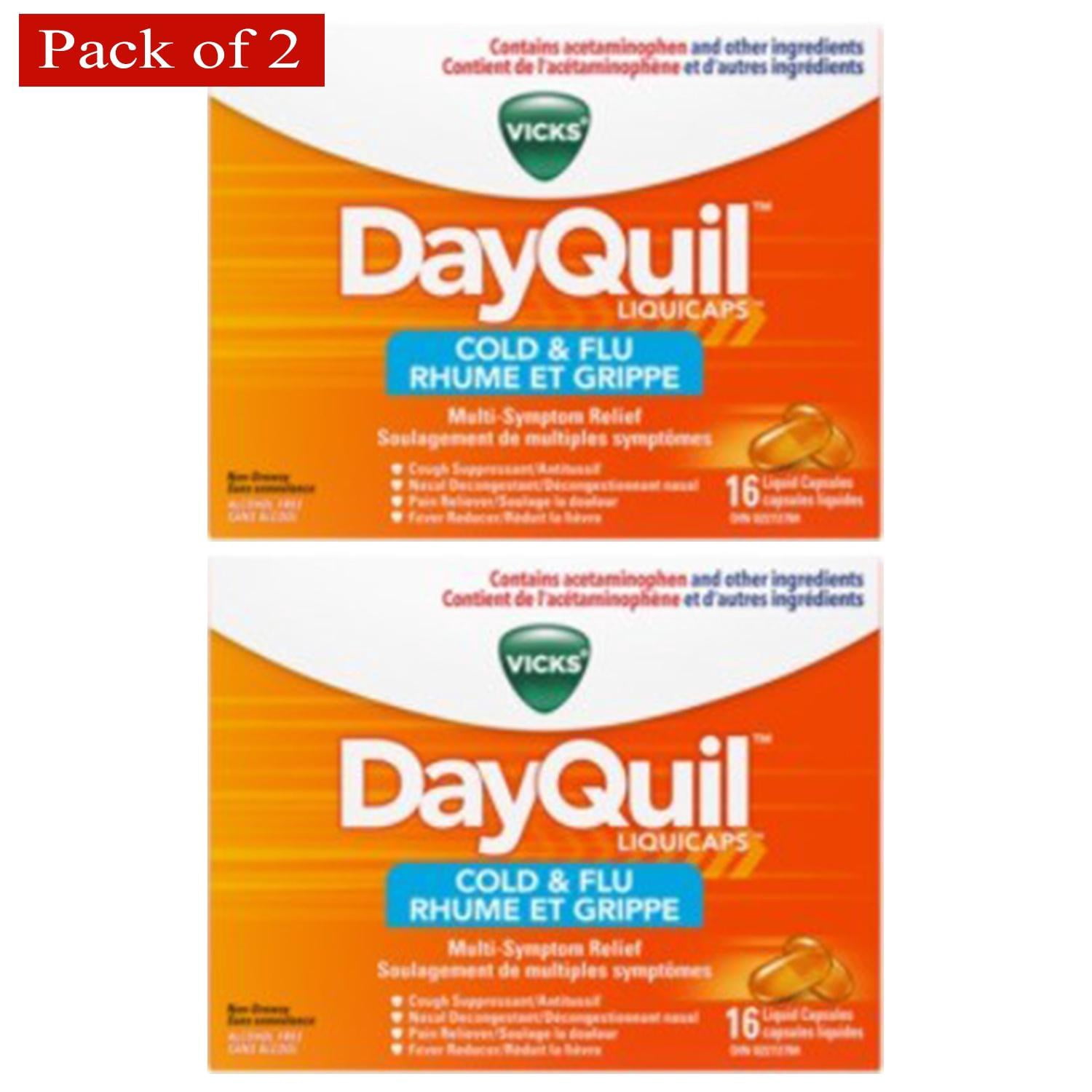 Vicks Dayquil Liquicaps Cold & Flu Non-Drowsy Alcohol Free Liquid ...