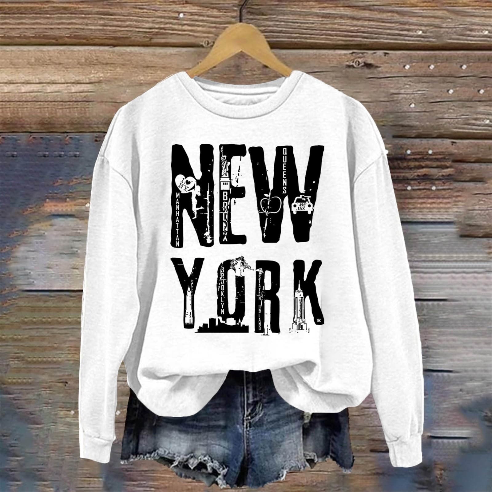 Click here for Tinz Womens Casual Crewneck New York City English... prices