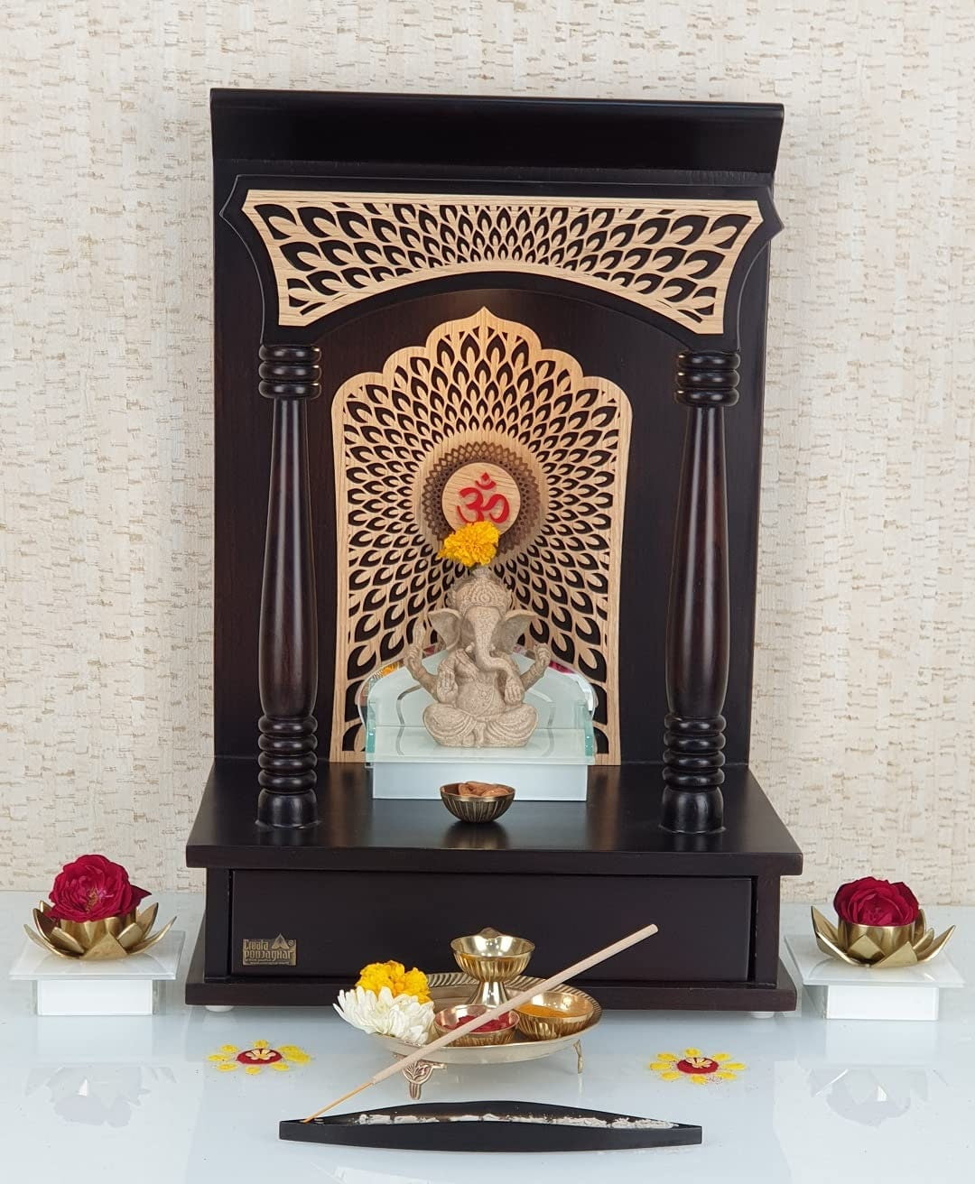 Handmade Mdf Wood Brown Temple with LED Light for Home and Office ...