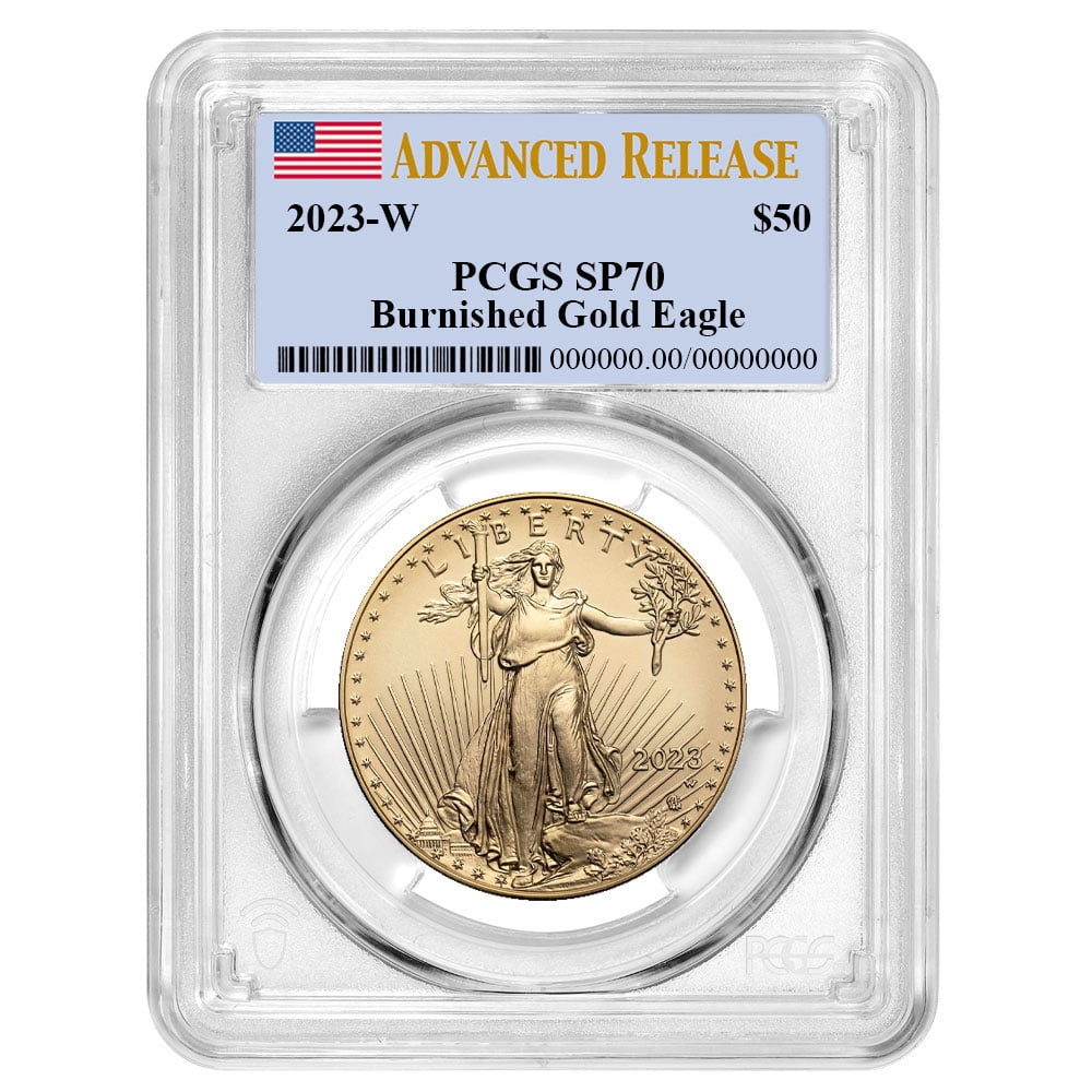 2023-W $50 1-oz Burnished American Gold Eagle PCGS SP70 AR Flag Label ...