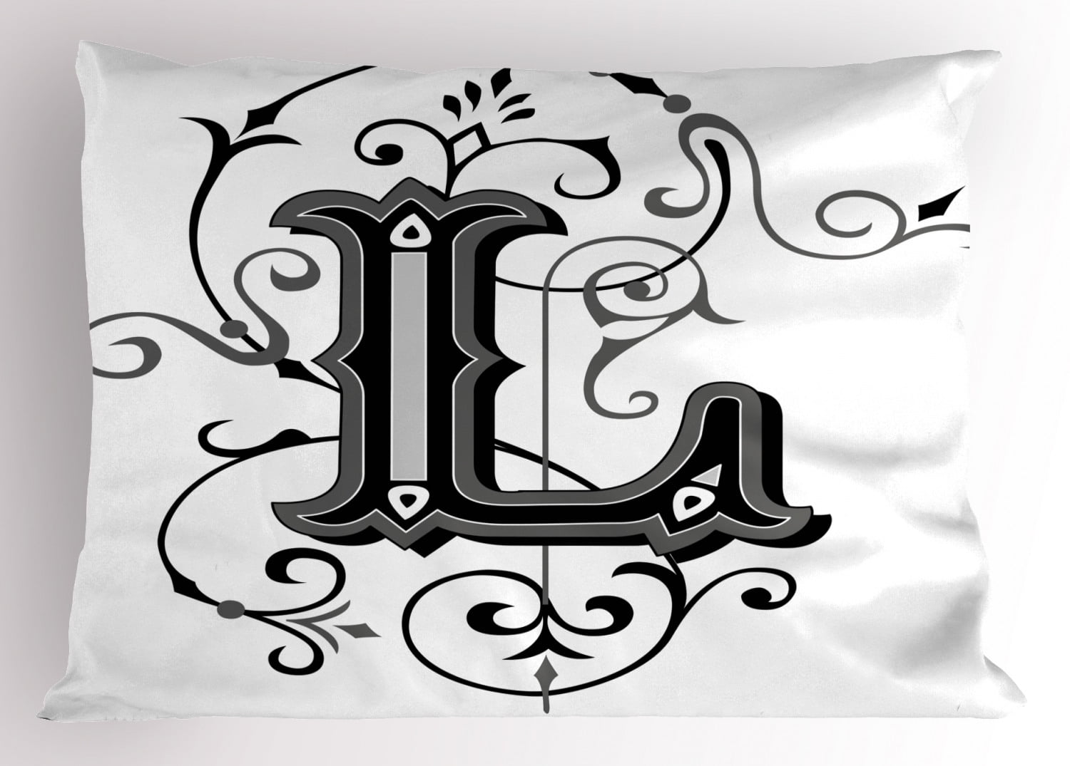 Letter L Pillow Sham Ornated Capital L Calligraphy Initials Alphabet ...