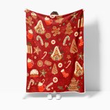 Red Christmas Gingerbread Man Throw Blanket, Winter Cute Star ...