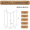 36" D x 36" W x 72" H Corner Sliding Shower Enclosure, 1/4 Inch Clear ...