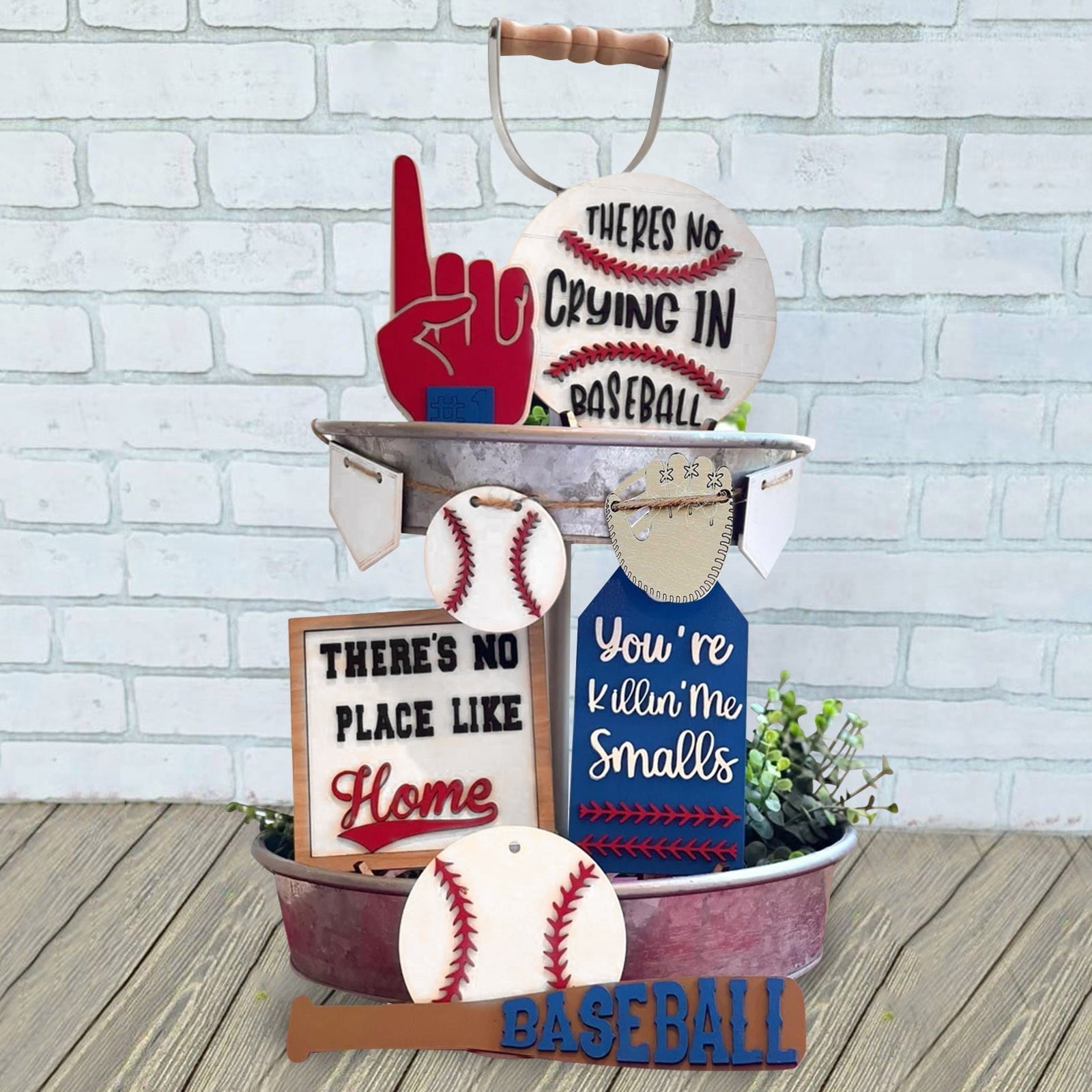 1 Set Of Baseball Tiered Tray Set Home Party Decorative Mini Wooden ...