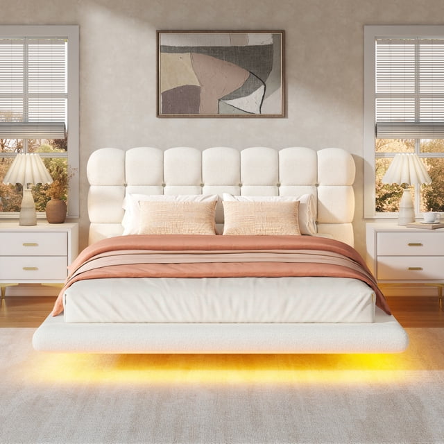 Noble House Queen Size Platform Bed Frame with LED Lights,Modern ...