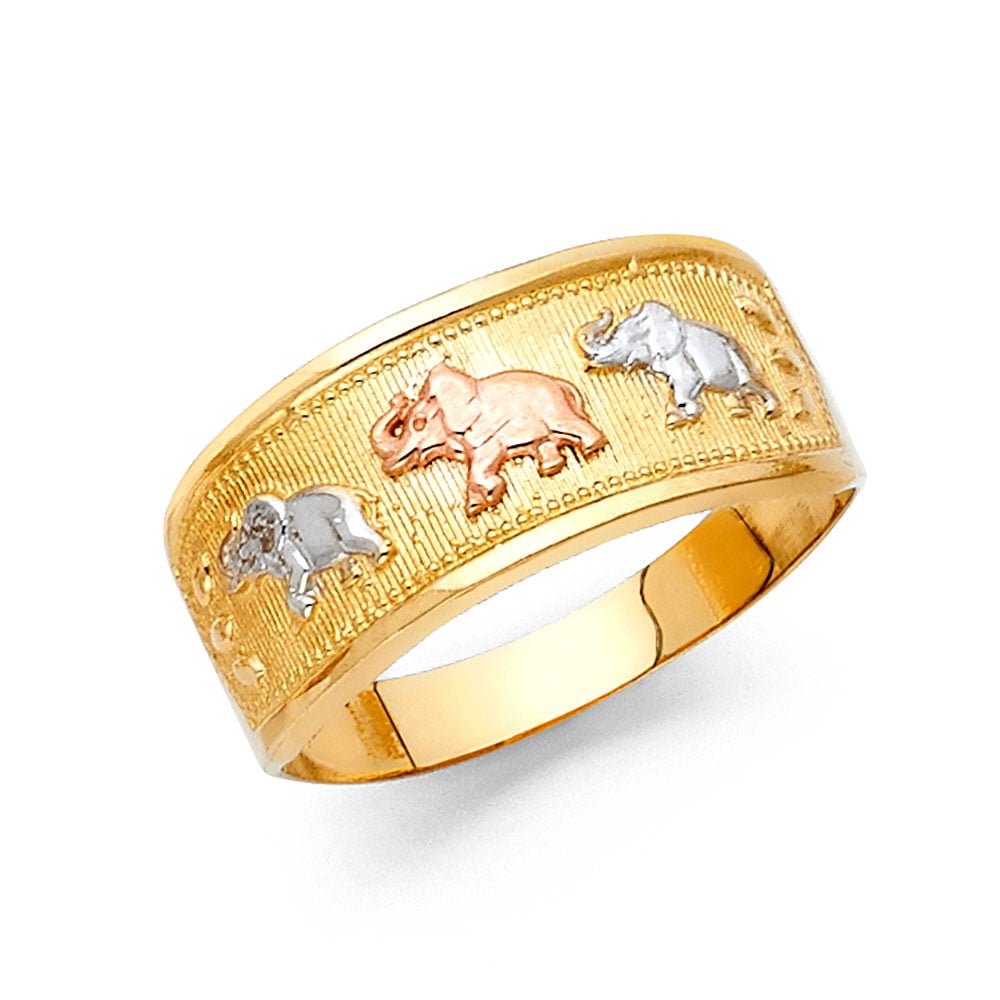 14k Tri Color Real Solid Gold Lucky Elephant Symbol Ring 9mm - Walmart.com