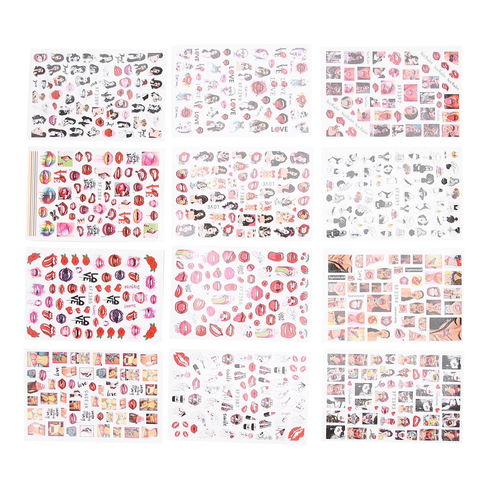 Etiqueta engomada de DIY del clavo NikouMX 12 hojas labios Nail Decal ...