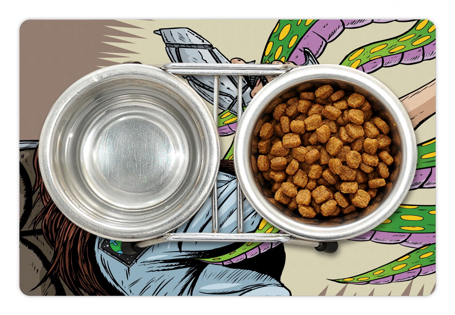 Outer Space Pet Mat for Food and Water, Alien Attacks Terrified Uniform ...