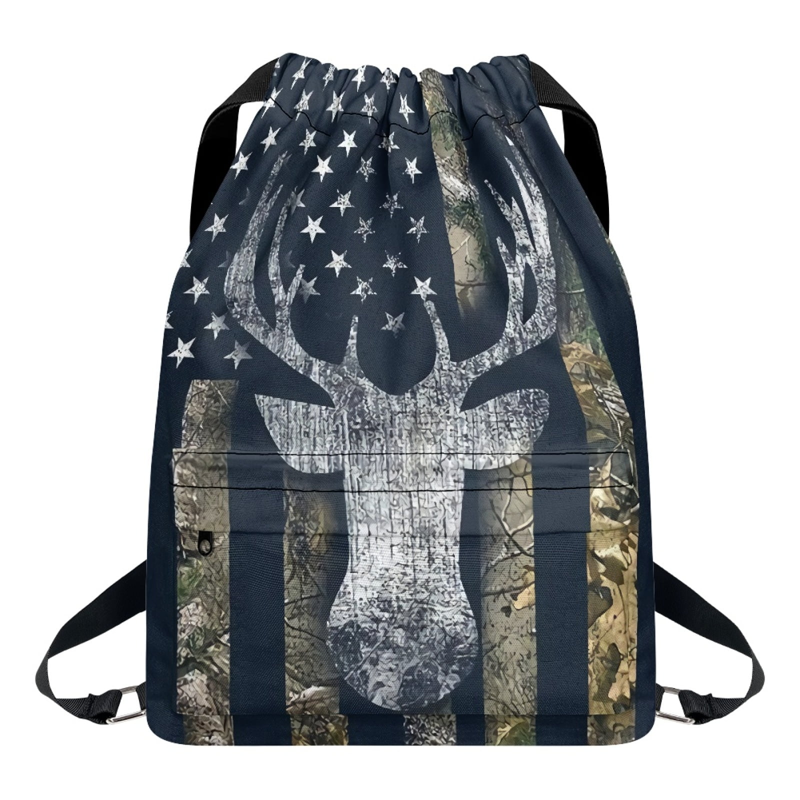 Xoenoiee American Flag Print Drawstring Backpack with Zipper Pockets ...