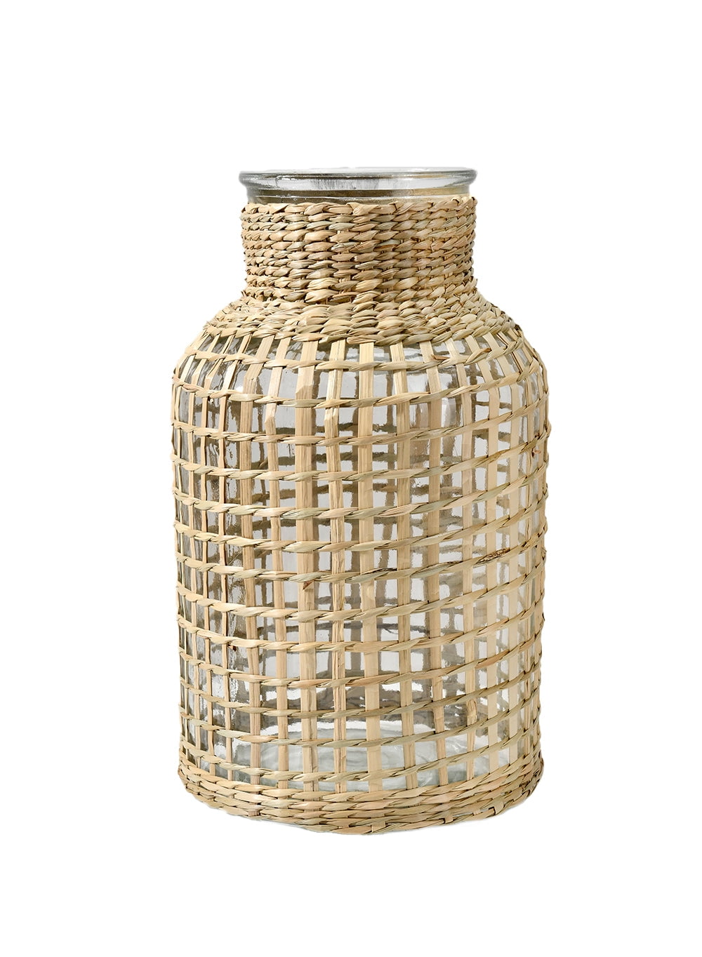 Serene Spaces Living Large Rattan Glass Vase, 7.25" Diameter & 12.5 ...