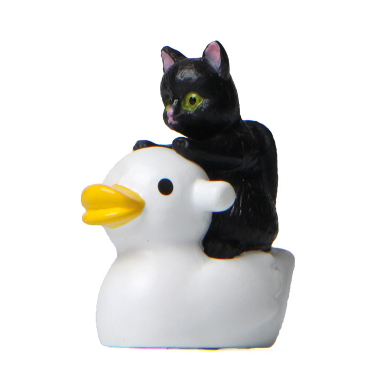 LIWEN Cute Cartoon Cat Figurine - Kitten Riding A Goose, Miniature ...