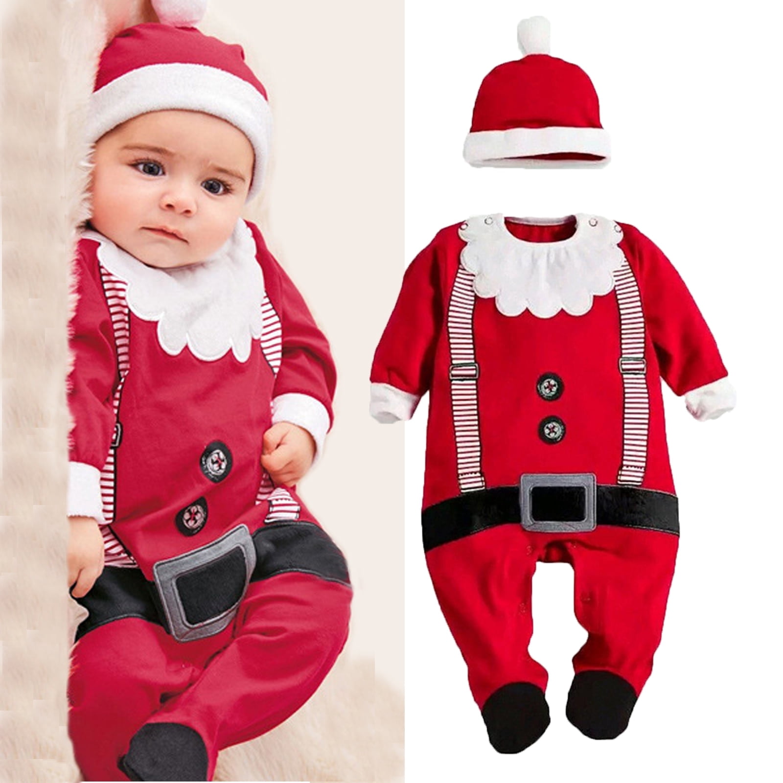 Disfraz de Papá Noel para niños pequeños, mono de Papá Noel con gorro ...