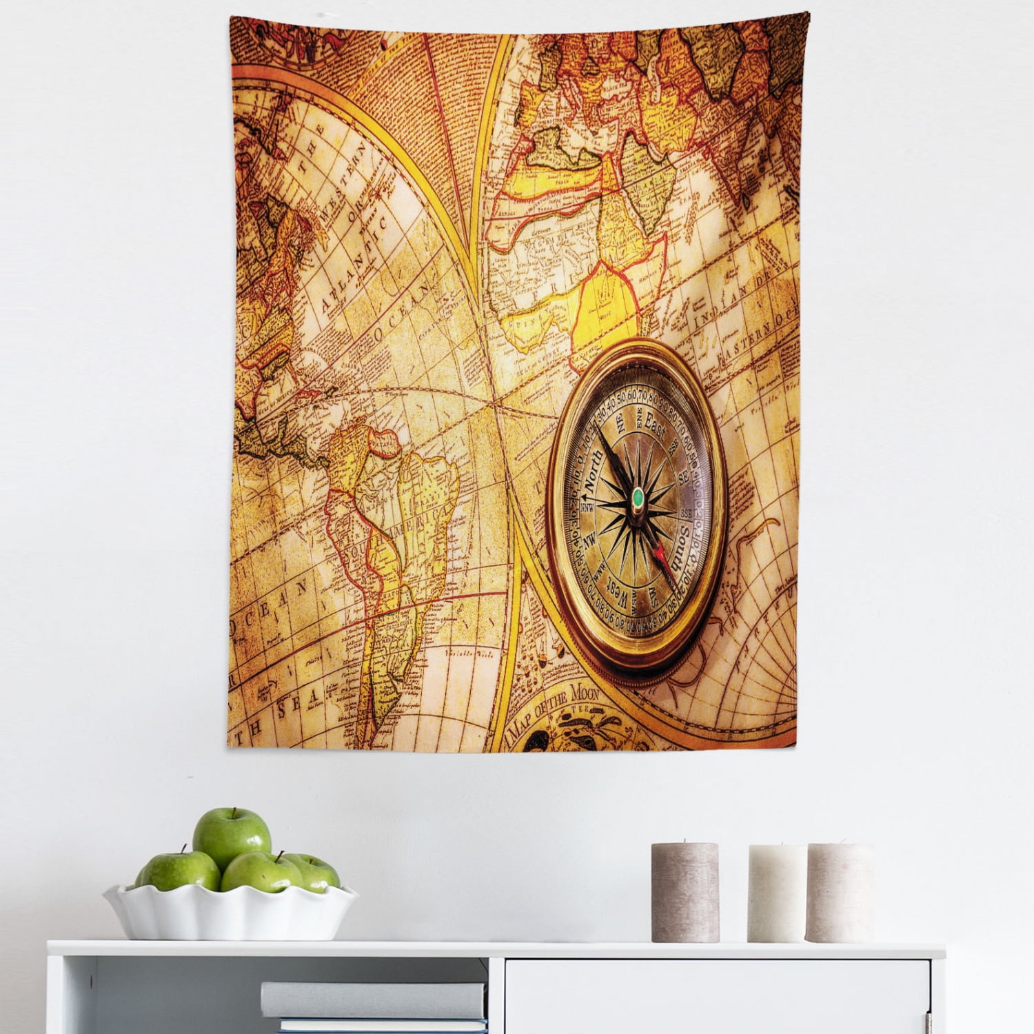 History Tapestry, Compass on an World Map Historic Borders Century-Old ...
