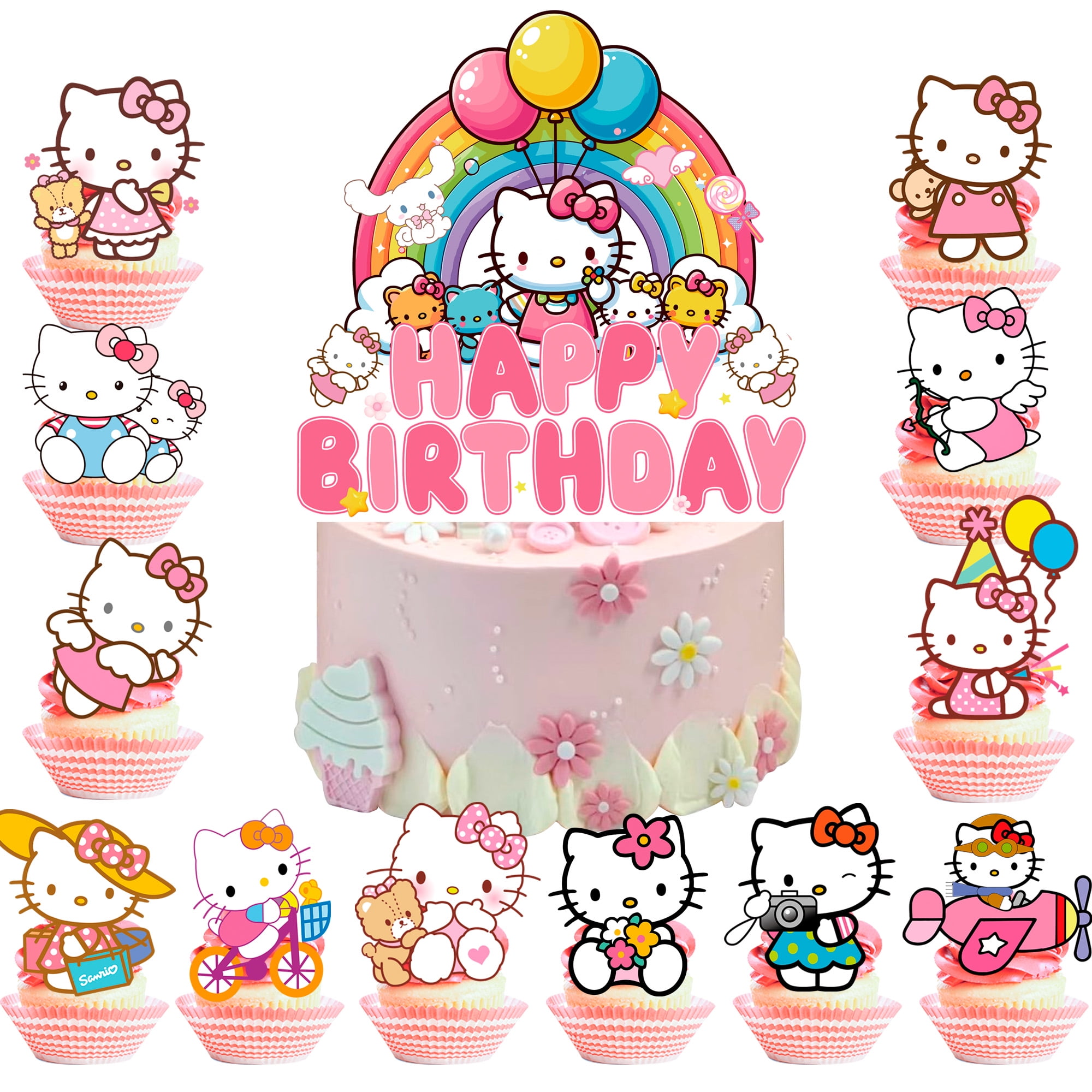 Hello Kitty Birthday Cake Topper, 1 Large Hello Kitty Happy Birthday ...
