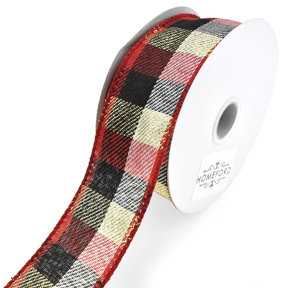Flannel Plaid Wired Ribbon, Red/Black/Gold, 1-1/2-Inch, 10-Yard ...
