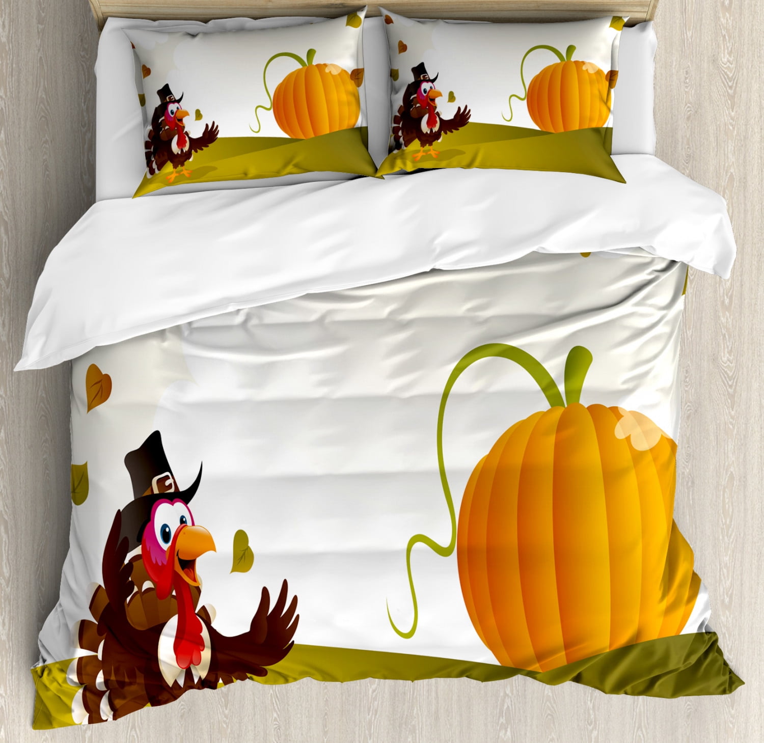 Turkey Duvet Cover Set Queen Size, Happy Pilgrim Poultry Animal with a ...