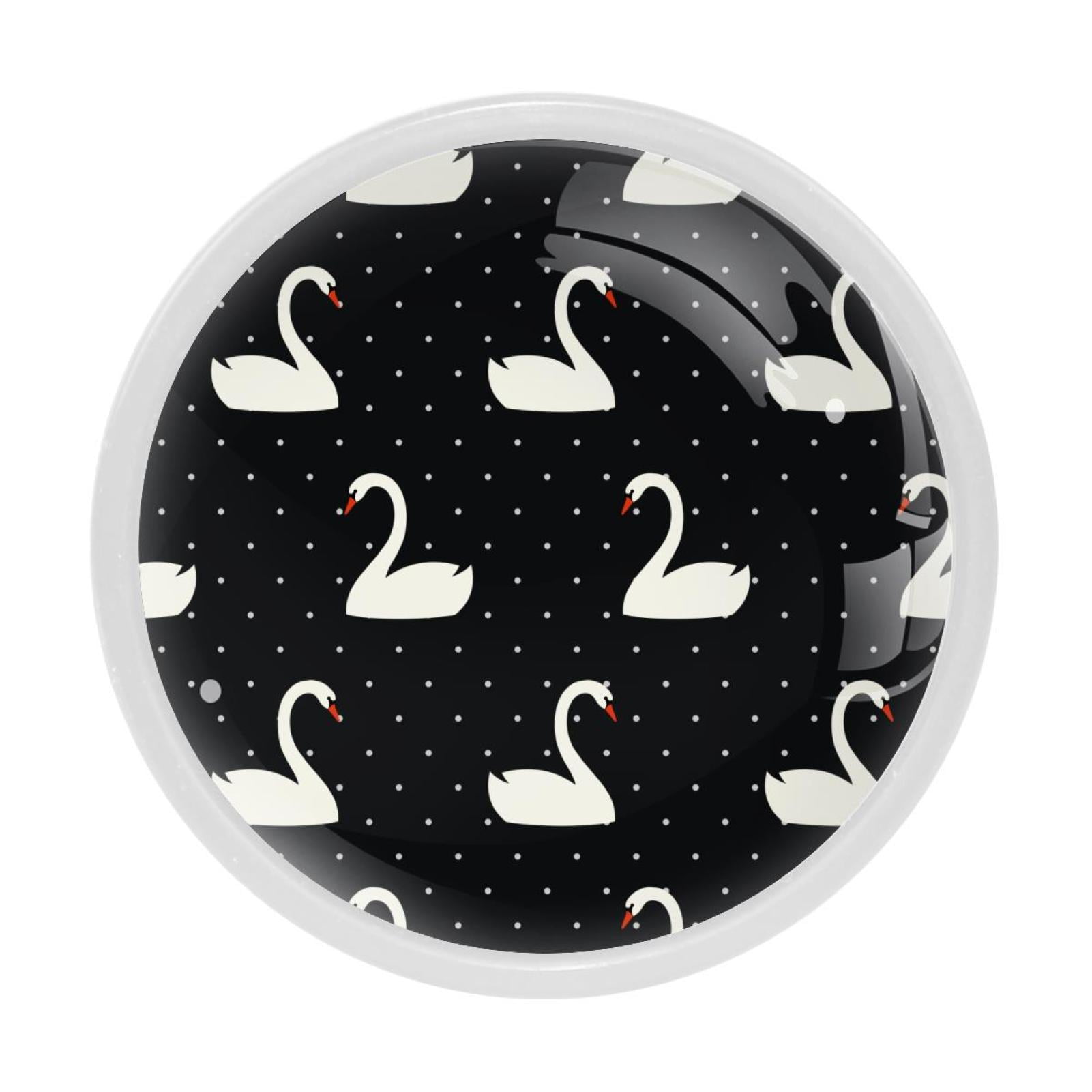 4 Pcs White Swan Polka Dots Knobs for Kitchen Cabinet Cupboard Dresser ...