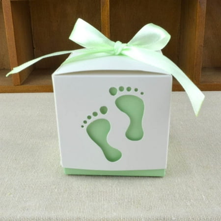 50 Pcs Baby Shower Party Favor Boxes Baby Footprints Candy Boxes with ...