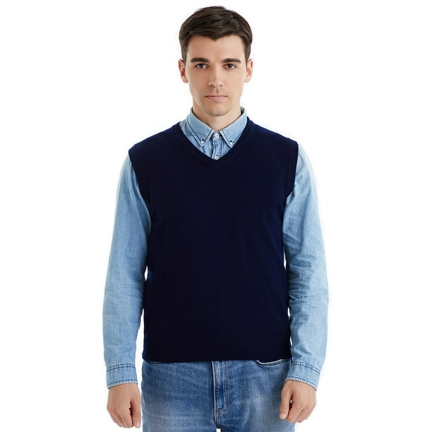 LANPULUX Sweater Vest for Men V-Neck Sweater 100 Pure Merino Wool ...