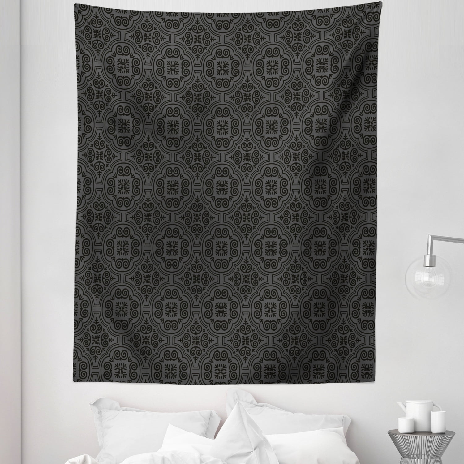 Dark Grey Tapestry, Baroque Venetian Flower Motifs Medieval Ornate ...
