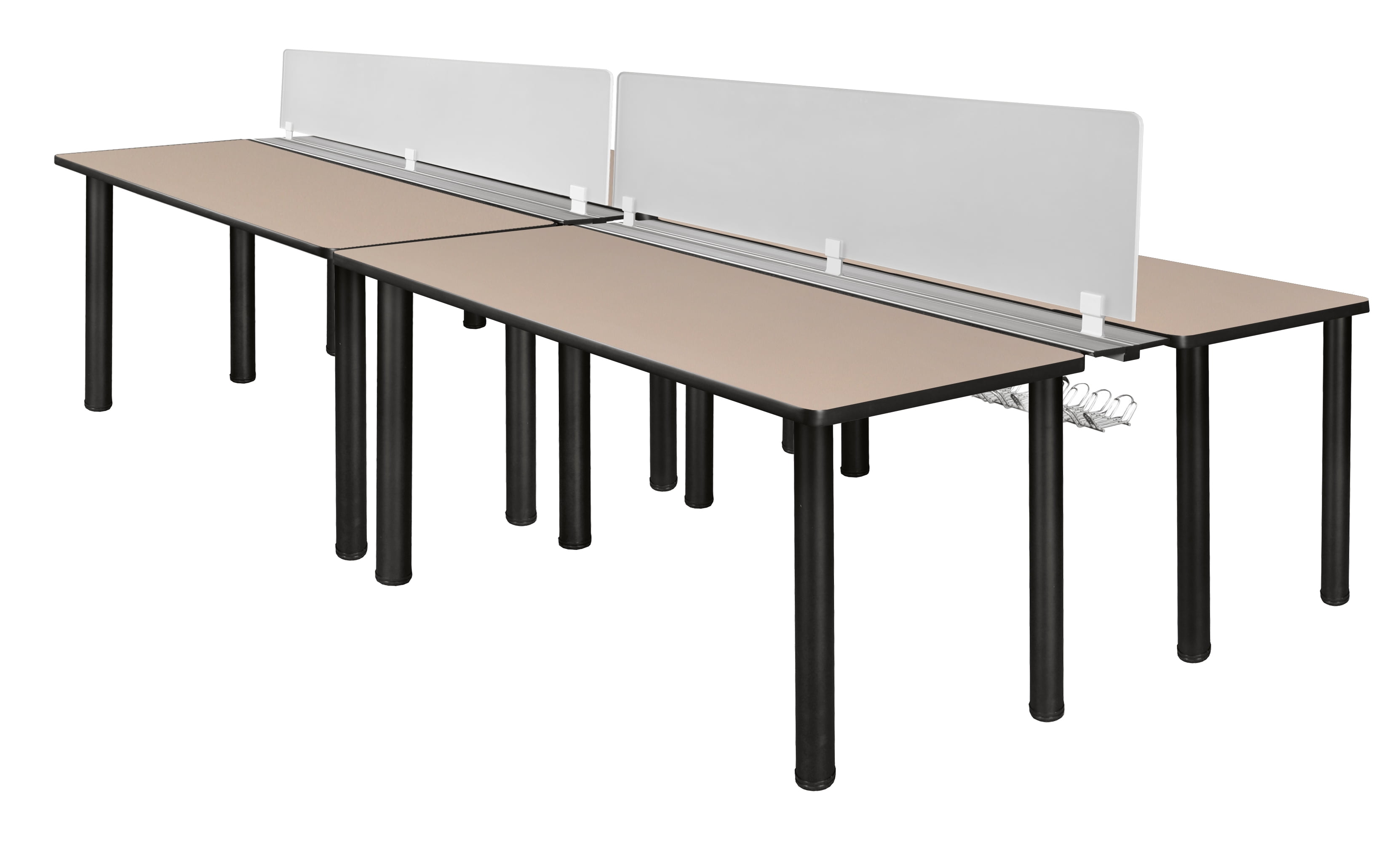 Kee 66" x 24" Double Benching System with Privacy Divider- Beige/ Black ...