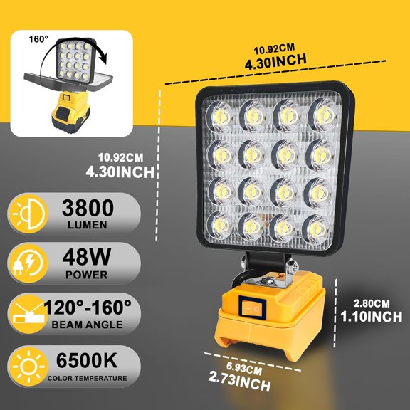 DEWALT DCL050 20V Max LED Area Light, 3 Bright LEDs, 500/250 Lumens ...