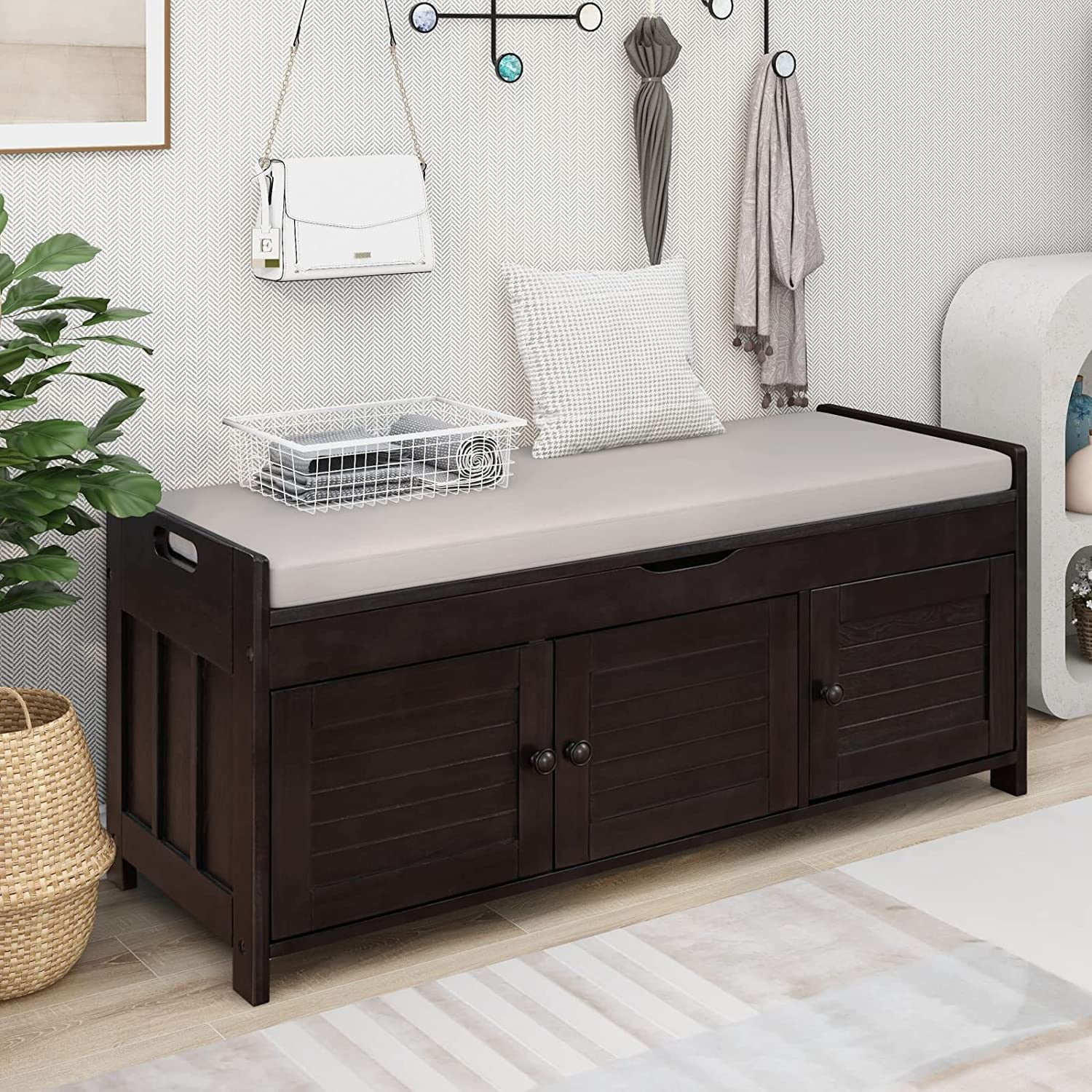 AngLink Storage Bench Entryway Storage Bench with 3 Shutter-Shaped ...