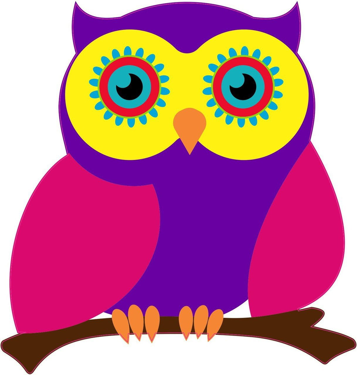 5in x 5in Yellow Pink And Purple Owl Bumper Sticker Decal Stickers Owls ...