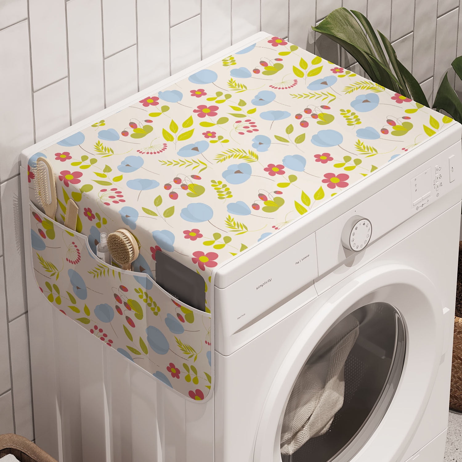 Spring Washing Machine Organizer, Pastel Repetitive Pattern with Wild ...