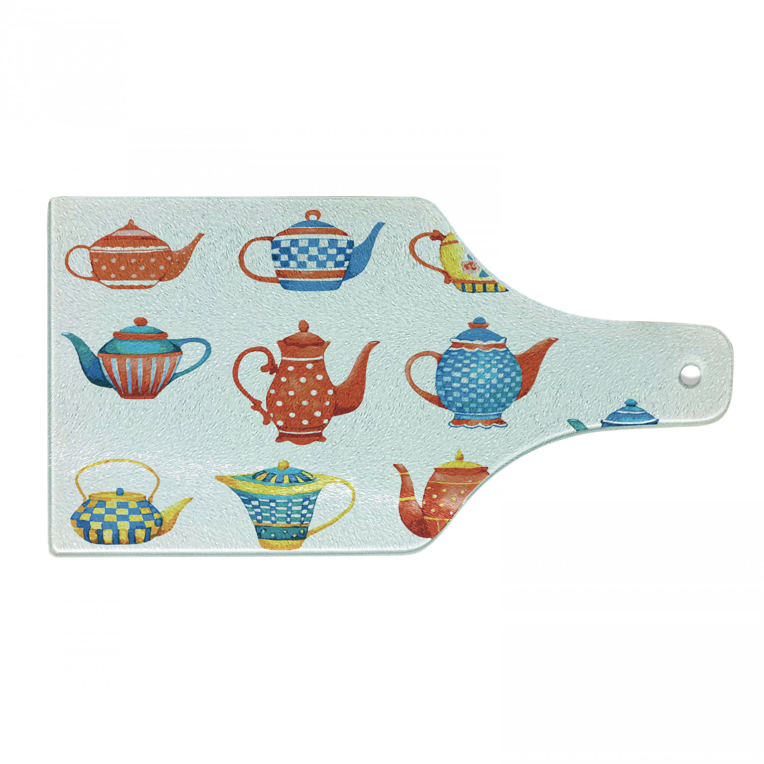 Tea Party Cutting Board, Colorful Teapots Various Shapes Sizes ...