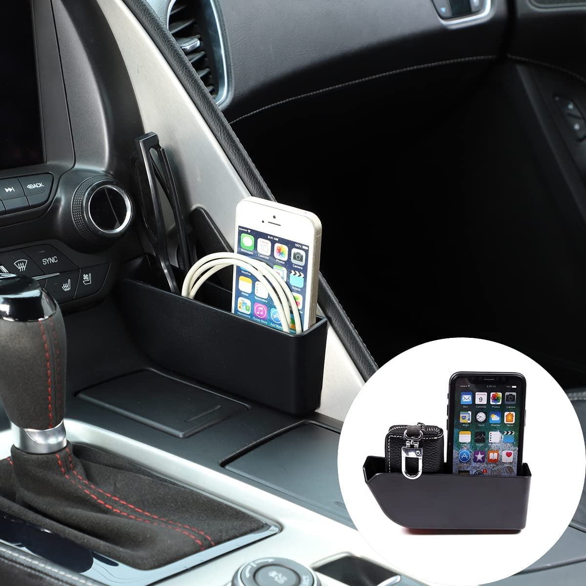 TINKI ABS Black Inner Central Console Shift Side Storage Box Tray ...