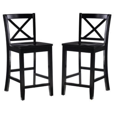 Home Square 3 Piece Solid Acacia Wood Counter Stool Set in Black ...