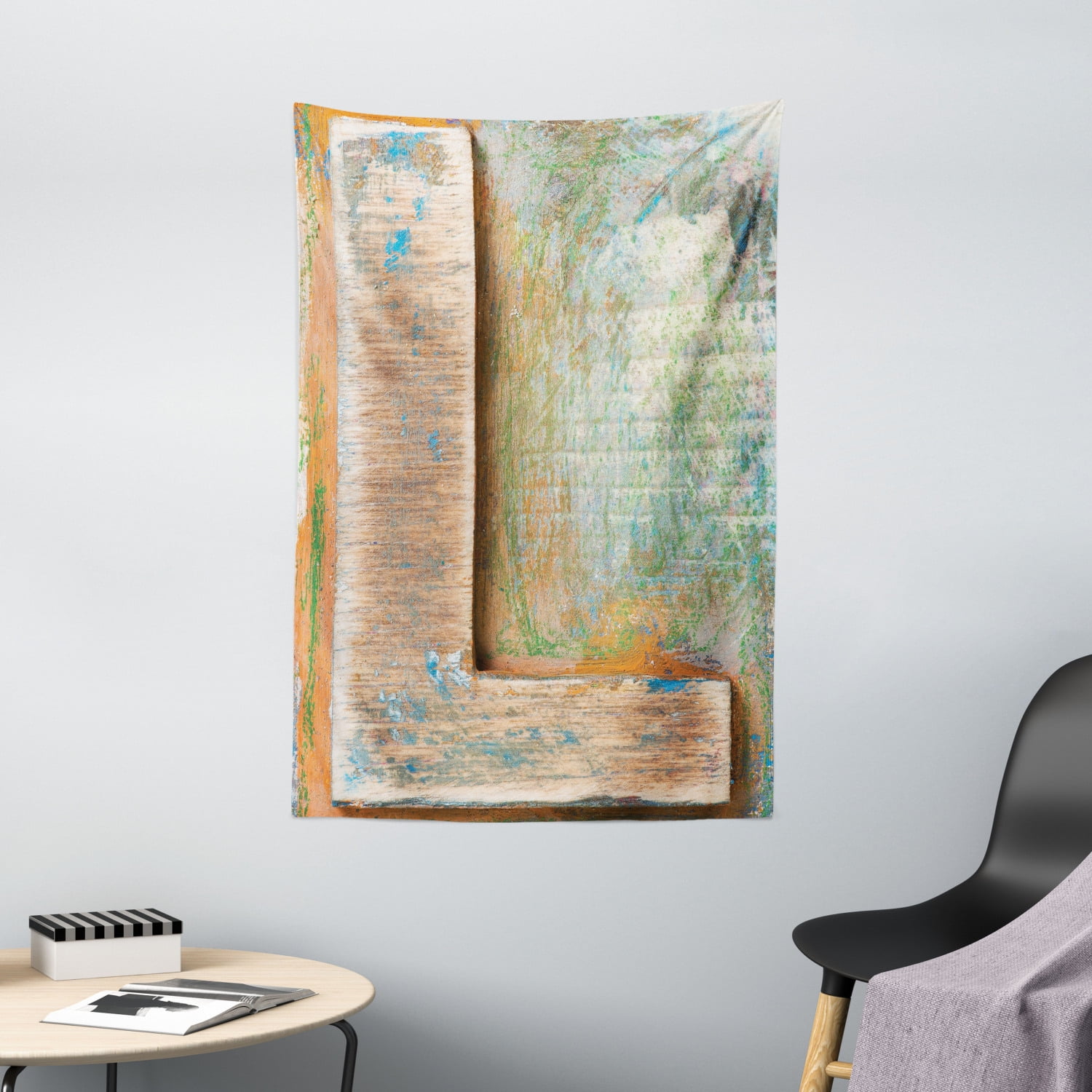 Letter L Tapestry, Letterpress Natural Old Texture Backdrop Writing ...