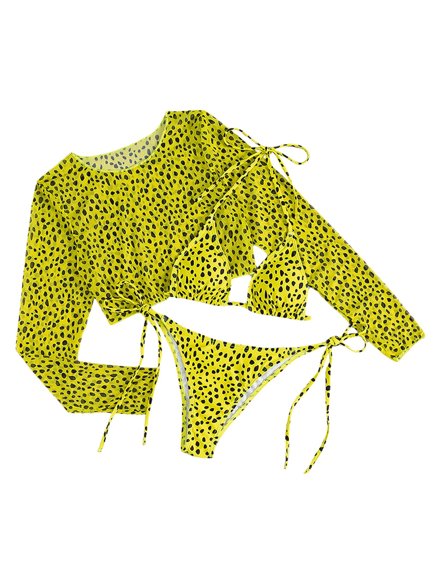 KOMOO Women's 3Piece Bathing Suit, Long Sleeve Beach Leopard Print ...
