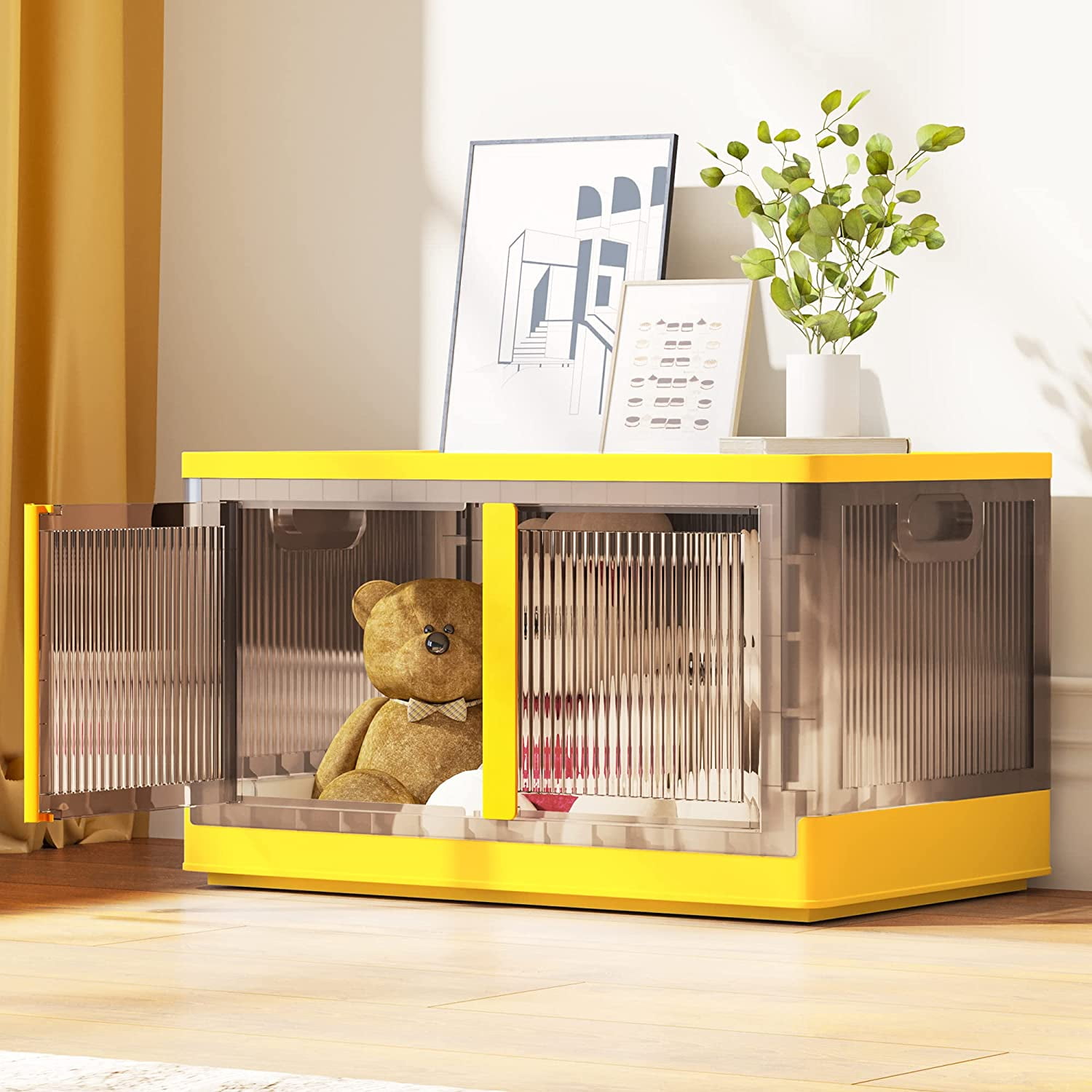 YITAHOME Storage Cabinet, Foldable Storage Bins with Clear Double Door ...