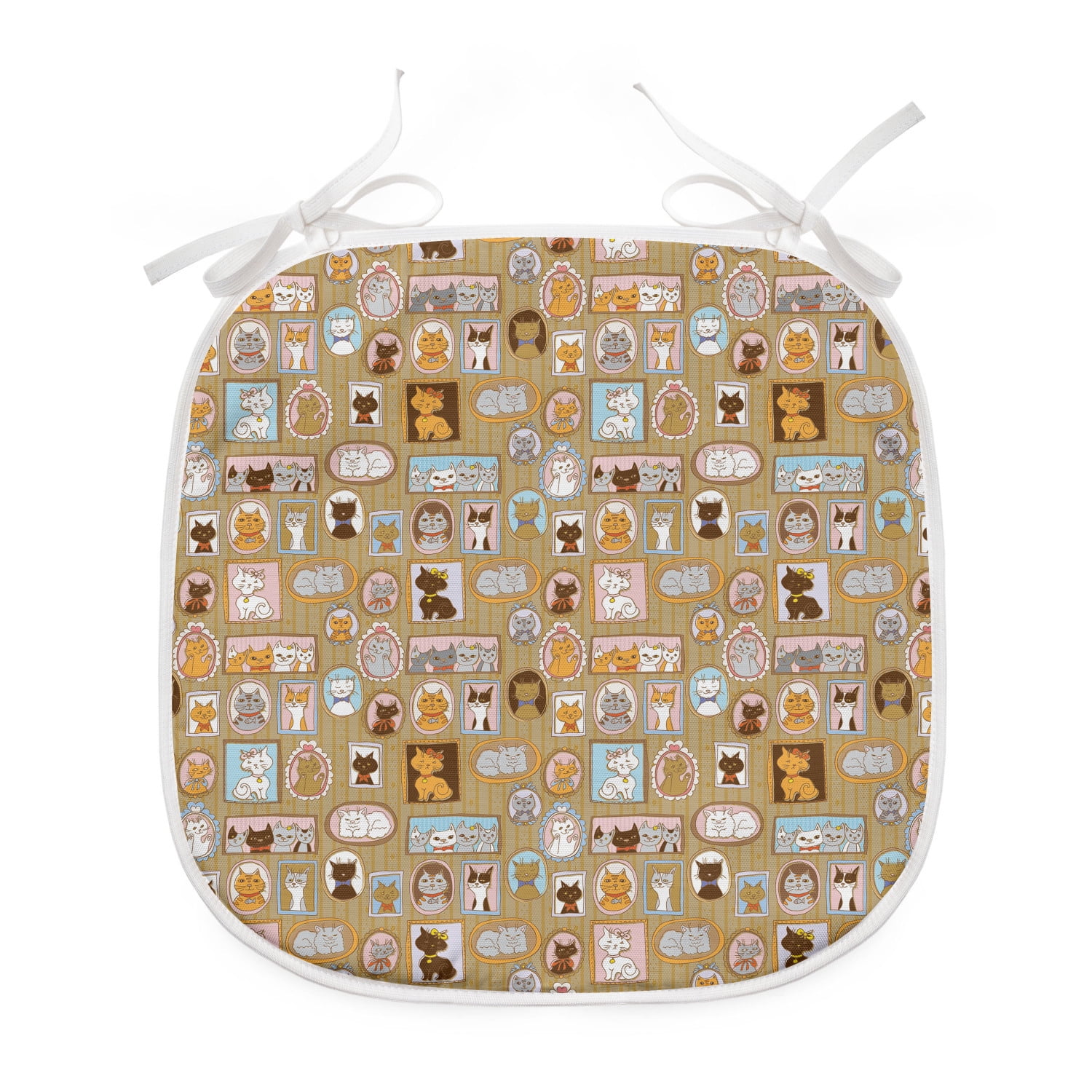 Cat Dining Chair Pad, Family Tree of a Kitty with Portraits Domestic ...