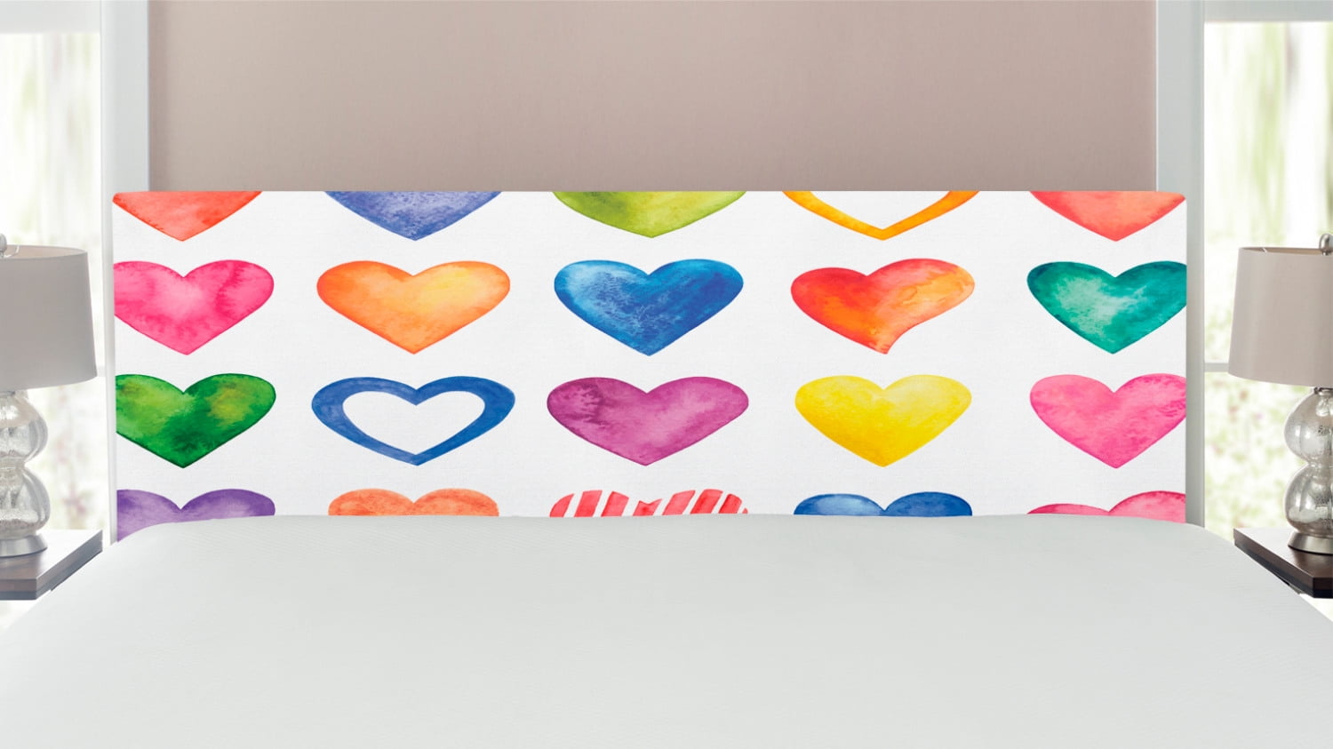 Grunge Headboard, Rainbow Color Heart Shapes Valentine's Day Design ...