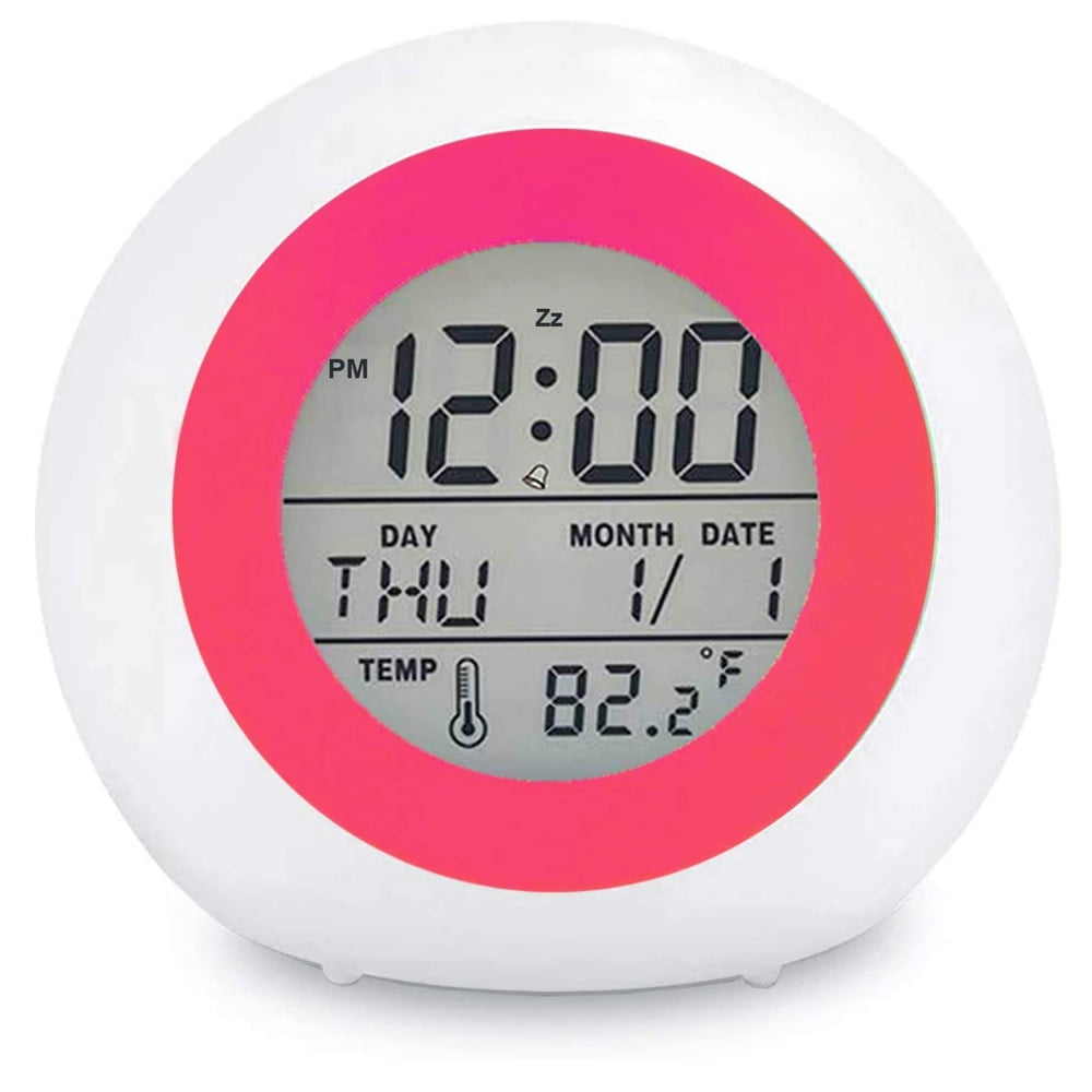 Kids Digital Alarm Clock, 7 Color Night Light, Snooze, Temperature ...
