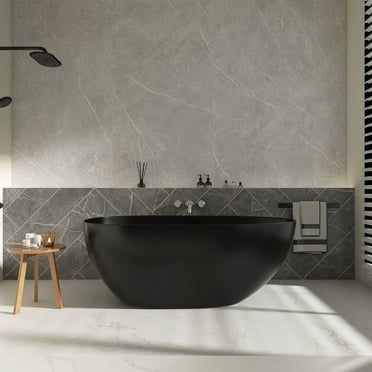 MEDUNJESS 63" Premium Wave Solid Surface Stone Resin Freestanding ...